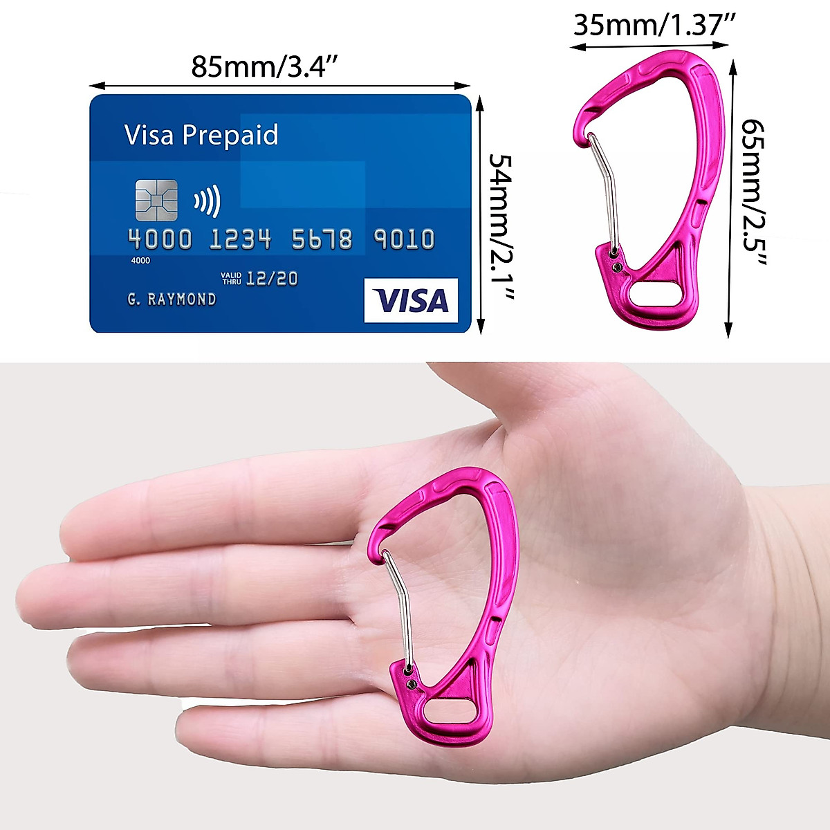CRAZY SHARK 6PCS Fishing Aluminum Alloy Carabiner Keychain Outdoor Camping Climbing Snap Clip Lock Buckle Hook Fishing Tool（Pink）