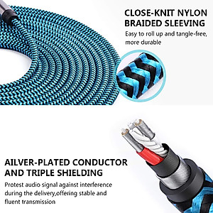 Hftywy Guitar Cable 15 ft Guitar Cord 1/4 Inch Instrument Cable 6.35mm (1/4) TS to 6.35mm (1/4) TS Stereo Audio Cable Male to Male with Zinc Alloy Housing and Nylon Braid