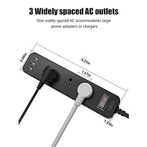 Outdoor Power Strip Weatherproof with USB Ports, 6ft Extension Cord Waterproof Power Strip with Surge Protector, 3 Wide Outlets with Switch, Officeroom Bedroom TV