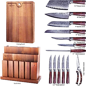 Knife Set with Block German Stainless Steel Forged Knife Block Set, Hoablorn Knife set for Kitchen Knife Set of 15 Pcs and 5Pcs Wine Set for Family Chefs Gifts…
