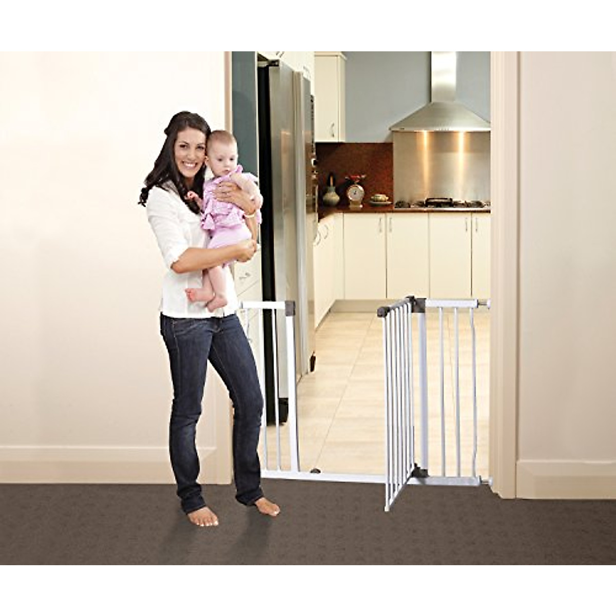 Dreambaby Liberty Extra-Wide Baby Safety Gate- with Smart Stay Open Feature - Fits Openings 39-42.5 inches Wide - White - Model L867
