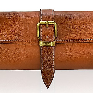 Boldric One Buckle Water Buffalo Leather Chef Knife Bag - Professional Grade Roll Travel Knife Case – 8 Tool Holder Slots For Knives Pens Pencils Spoons (Tan)