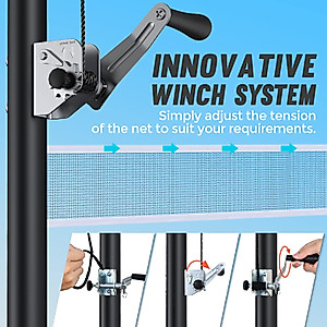 Patiassy Professional Badminton Set with Carbon Aluminum Badminton Rackets Set of 4, Outdoor Portable Badminton Net with Winch System, 2 Goose Feather Badminton Shuttlecocks, Boundary and Carrying Bag