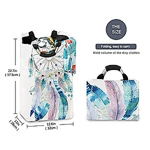 Tarity Watercolor Dream Catcher Laundry Hamper 52L Large Laundry Baskets Oxford Collapsible Dirty Clothes Tote Storage Bag with Handles Foldable Washing Basket Bin for Bedroom Bathroom Closet