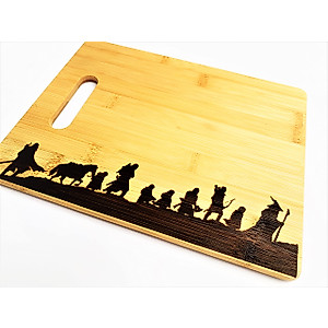 Lord of the Rings Fellowship of the Rings 8.5"x11" Engraved Sustainable Bamboo Wood Cutting Board with Handle