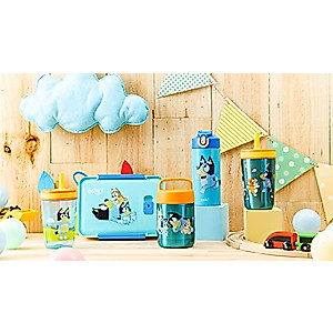Zak Designs Bluey Reusable Plastic Bento Box with Leak-Proof Seal, Carrying Handle, Microwave Steam Vent, and Individual Containers for Kids' Packed Lunch (3-Piece Set)