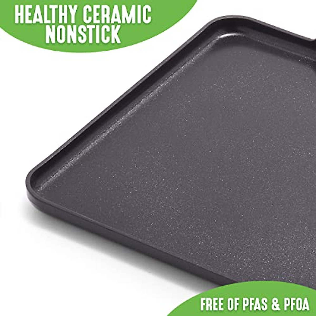 GreenLife Soft Grip Diamond Healthy Ceramic Nonstick 11" Griddle Pan, PFAS-Free, Dishwasher Safe, Black