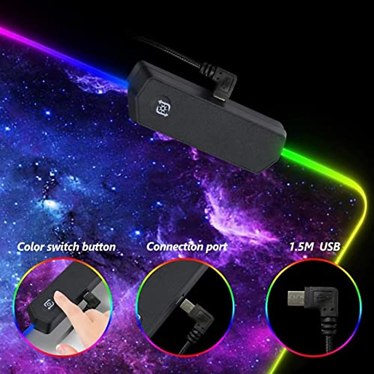 DINKY RGB Gaming Mouse Pad, Large Extended Soft Led Mouse Pad with 14 Lighting Modes, Water Resist Keyboard Pad, Computer Keyboard Mousepads Mat 31.4×11.8 inches- Purple Nebula