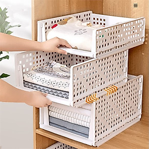 HANAMYA Folding and Stackable Storage Shelf | Foldable Drawer Organizer | Closet Wardrobe Organizer, Set of 4, White