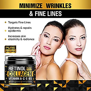 Collagen & Retinol Cream - Anti Aging Cream Face Moisturizer w/ Hyaluronic Acid - Anti Wrinkle Day & Night Retinol Face Cream - 1.7 oz