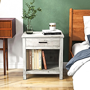 Gyabnw Nightstand Beside End Table for Bedroom, Modern Wood Side Table with Drawer and Storage Shelf, Night Stands for Living Room, Grey