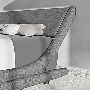 IMUsee Queen Size Bed Frame, Linen Fabric Upholstered Platform Bed with Curved Adjustable Headboard, Mattress Foundation with Wood Slat Support, 10''-12'' Mattress Recommended, Grey