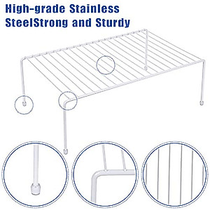 Set of 6 - Kitchen Storage Shelf Rack - Large (16.1 x10.2 Inch) /Plastic Feet - Steel Metal - Rust Resistant Finish - Cups, Dishes, Cabinet & Pantry Organization - Kitchen ( White)