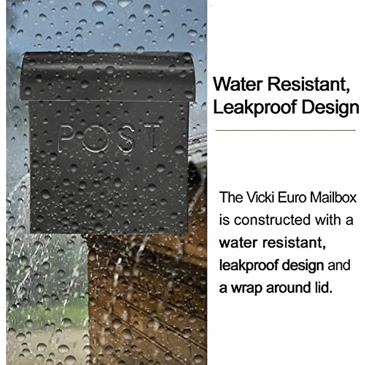 NACH Wall Mount Mailboxes for Outside, 11x4.5x12.5 in Black Mailbox, Waterproof Mailbox for House - Vicki-Style Mailbox