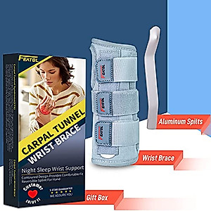 FEATOL Wrist Brace Carpal Tunnel for Women Men, Adjustable Night Sleep Support Brace with Splints Left Hand, Medium/Large