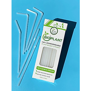 BIOPLANT 100 Pack Plant-based Corn Biodegradable Straws. Flexible Bendable Bendy Straws, Plastic-Free disposable straws. Eco Friendly alternative to Plastic Straws & Not Soggy like Paper Straws
