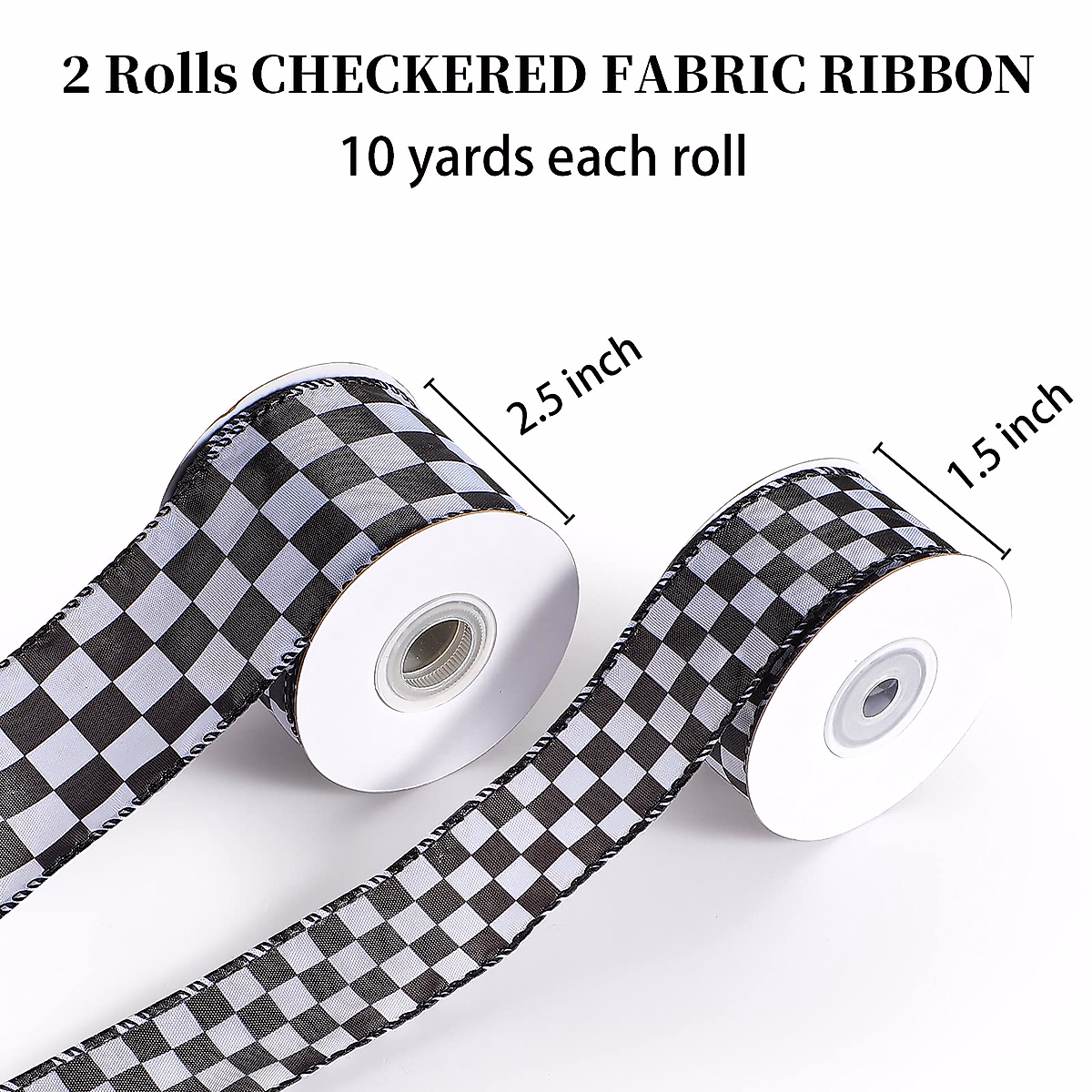 Geosar 2 Rolls Black and White Gingham Checked Ribbon Buffalo Plaid Ribbon Christmas Wrapping Ribbon for Bows, Wreath, Wrapping and Crafts (10 Yard/Roll)