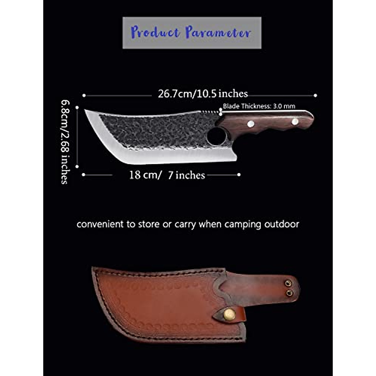 DRGSKL Hand Forged Meat Cleaver Knife Butcher Knife for Meat Cutting Full Tang Chef Knife with Belt Sheath and Gift Box High Carbon Steel Knife for Kitchen or Camping Thanksgiving Christmas Gift