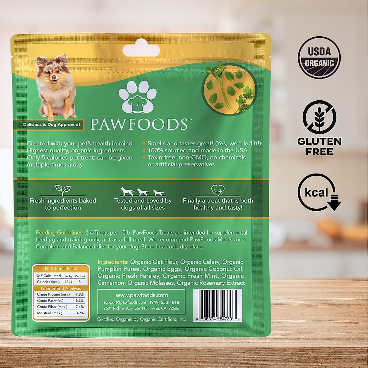 PawFoods Treats - Minty Dog Dental Treat - Organic Dog Treats Chews, Healthy Dog Mints for Bad Breath, Dog Breath Freshener & Teeth Strength, Only 5 Cal, Approx. 60 Treats Per Bag - 170g - Made in USA