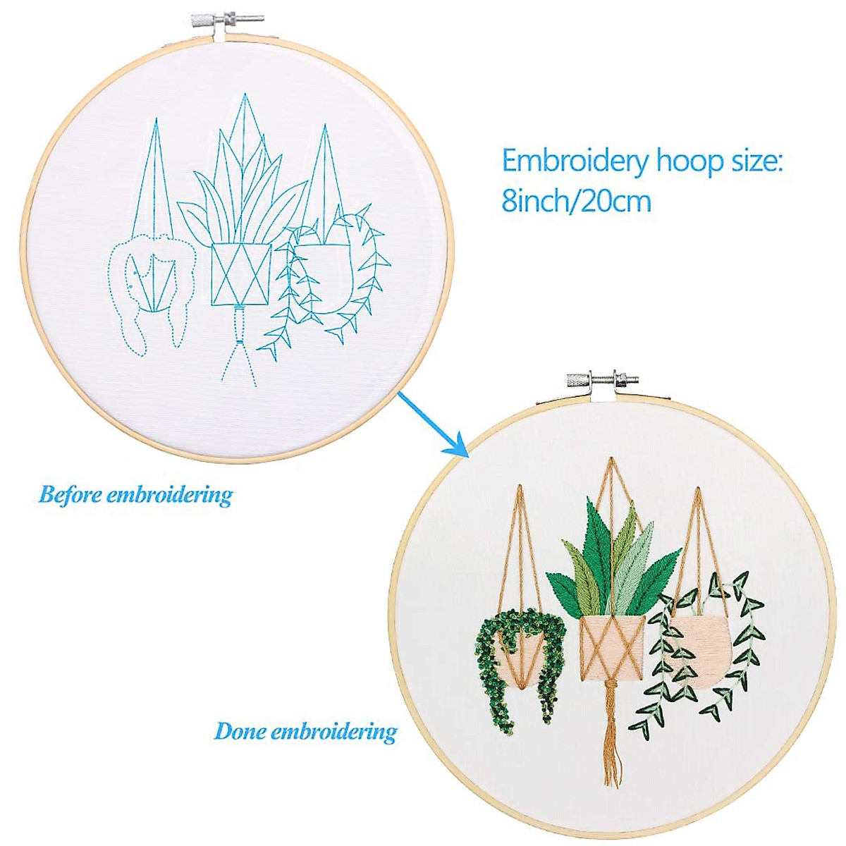 3 Pack Embroidery Starter Kit with Pattern, Kissbuty Full Range of Stamped Embroidery Kit Including Embroidery Fabric with Pattern, Bamboo Embroidery Hoops, Color Threads and Tools Kit (Floral Plants)
