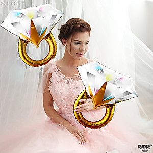 KatchOn, Glitter He Put A Ring On It Banner with Cute Diamond Ring Balloon - Pack of 2 | Engagement Ring Balloons, Black and Gold Engagement Party Decor | Diamond Balloons for Wedding, Bridal Shower