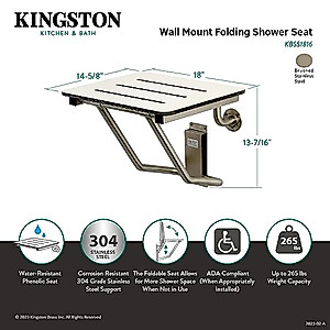 Kingston Brass KBSS1816 Adascape-Shower-Seat, Brushed Stainless Steel