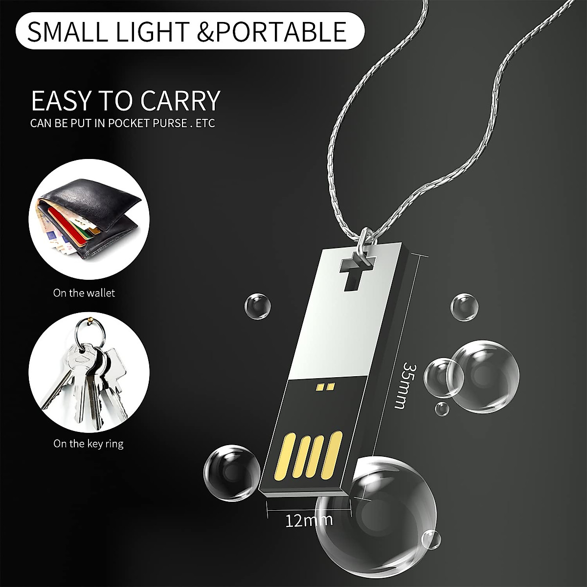 USB Flash Drive- Thumb Drive Memory Stick Pen Drive 128GB Necklace Metal Style Keychain Design