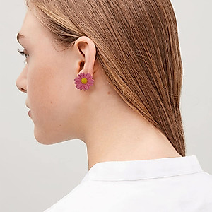 Just Follow 8 Pairs Bohemian Sweet Tiny Resin Sunflower Daisy Flower Stud Earrings Set For Women Sensitive Ears (Light Pink+Pink+Orange+Red+Green+Yellow+Purple+White)