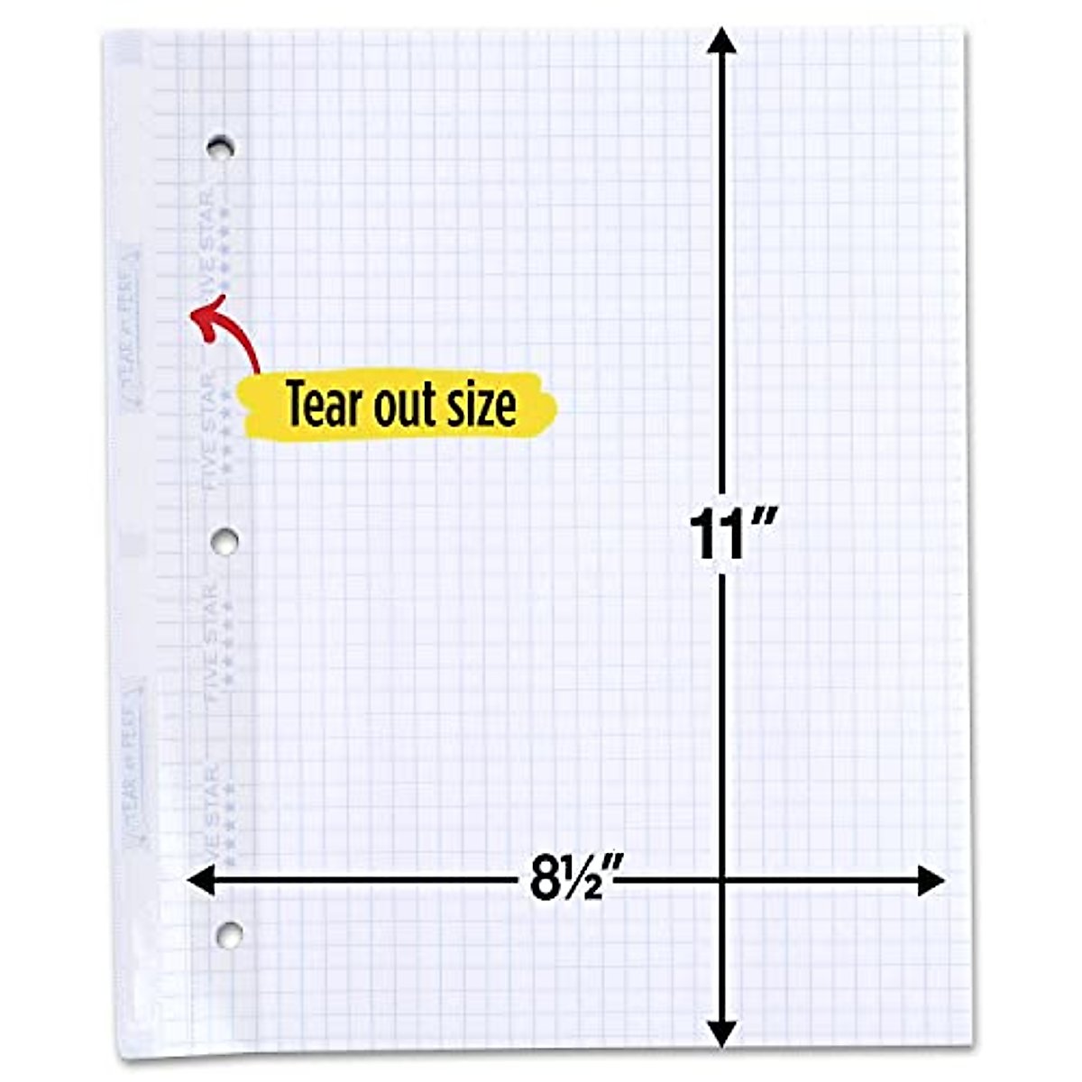 Five Star Insertable Loose Leaf Paper, 1 Pack, 3 Hole Punched, Reinforced Filler Paper, Graph Ruled Paper to Add and Rearrange Pages in Spiral Notebook, 11-1/2" x 8", 75 Sheets/Pack (17018)