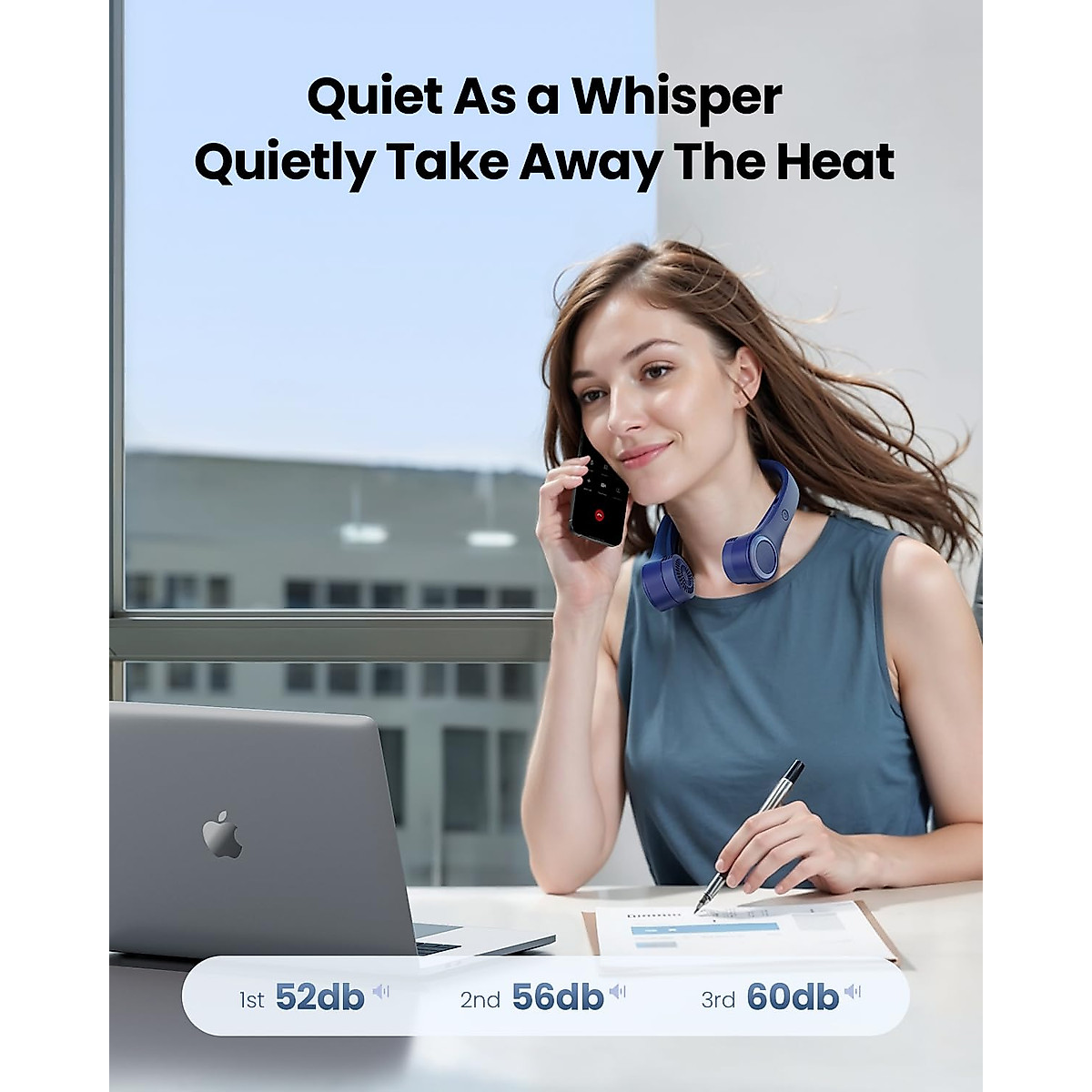 Gaiatop Portable Neck Fan, 4000mAh Rechargeable Hands Free Bladeless Mini Fans, 3 Speeds Air Outlet Can Rotate 70°, Free Adjustment Personal Wearable Cooling Fan Suitable for Travel Office Blue