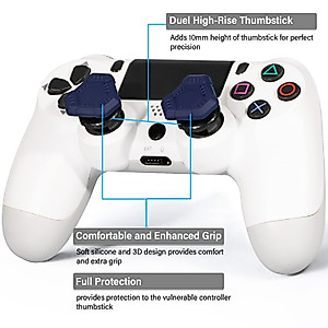 Playrealm FPS Thumbstick Extender & Texture Rubber Silicone Grip Cover 2 Sets for PS5 & PS4 Controller (UFO Blue)