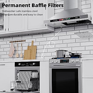 BRANO 30-inch Wall Mount Range Hood 900 CFM with Voice/Gesture/Touch Control, Stainless Steel Kitchen Hood Vent with 4 Speed Exhaust Fan, LED Adjustable Lights, Memory Mode