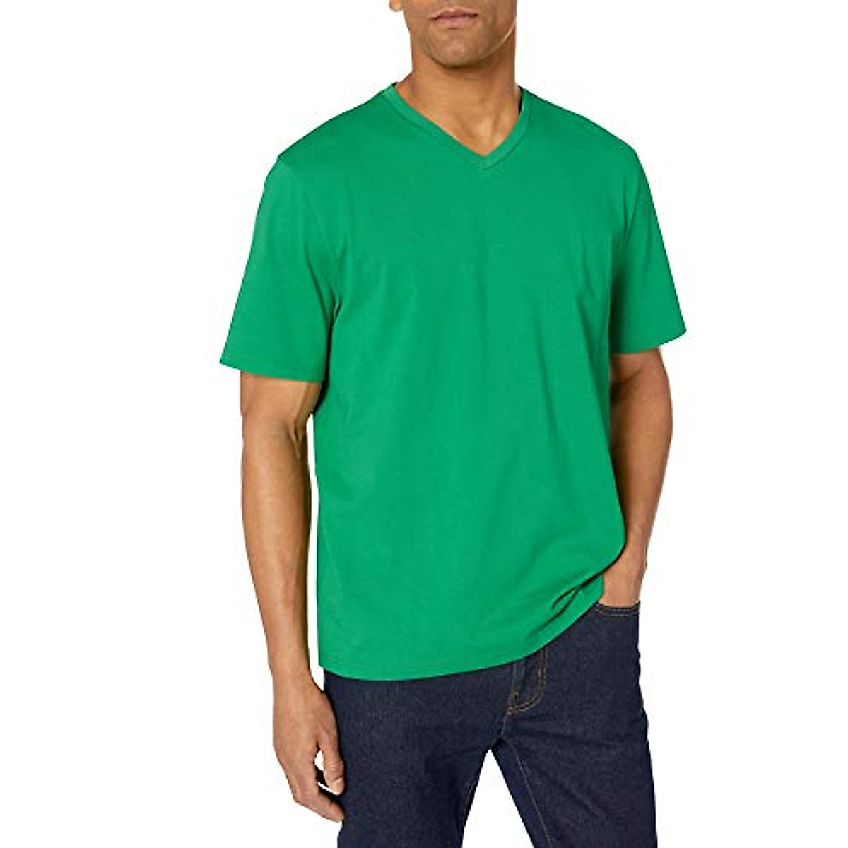 Amazon Essentials Men's Regular-Fit Short-Sleeve V-Neck T-Shirt, Pack of 2, Bright Green/Light Grey Heather, Large
