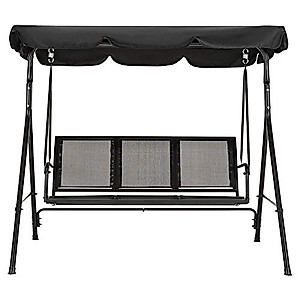 MCombo Outdoor Patio Canopy Swing Chair 3-Person, Steel Frame Textilence Seats Swing Glider, 4507 (Black)