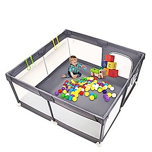 Baby Playpen, Play Pens for Babies and Toddlers, Extra Large Baby Play Yard, Baby Play Fence with Breathable Mesh and Double Gate, Indoors Kids Safety Play Activity Center, 71x59x27 Inches