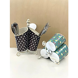 heart & home Rotating Metal Utensil Caddy, Flatware Caddy with 3 Compartments, Cutlery Storage Organizer Caddy for Countertop,Green