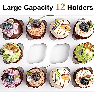 Kucoele 12 Count Cupcake Boxes, 2 Pack White Cupcake Containers with Windows and Inserts, Disposable Cupcake Carriers for Muffins, Treats, Pastries, 13 x 10 x 4 Inches