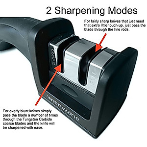 Wrenwane Kitchen Knife Sharpener - 2 Stage Sharpening, Black