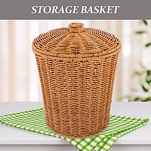 MAGICLULU Wicker Trash Can with Lid Woven Waste Basket Garbage Cans Waste Paper Bin Laundry Basket Rubbish Basket Sundries Basket for Bathroom Kitchen Office
