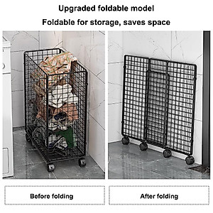 ETBEREAL Metal laundry basket with wheels, Metal Laundry Basket with Wheels, for Living Room, Bathroom, Closet or Bedroom(Gold)