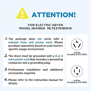 Midea MLTE37N1BWW Electric Dryer, Sensor Dry, Wrinkle Care, Air Fluff, Easy-Using Control Panel, 12 Total Cycles, 6.7 Cu.ft, White