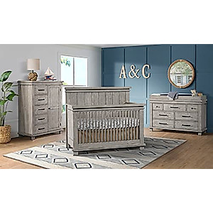 Soho Baby 43045930 Hampton Premium Soft Closing 5-Drawer Chifferobe with Adjustable Shelves and Hanging Rod, Smooth Stone Wash Finish