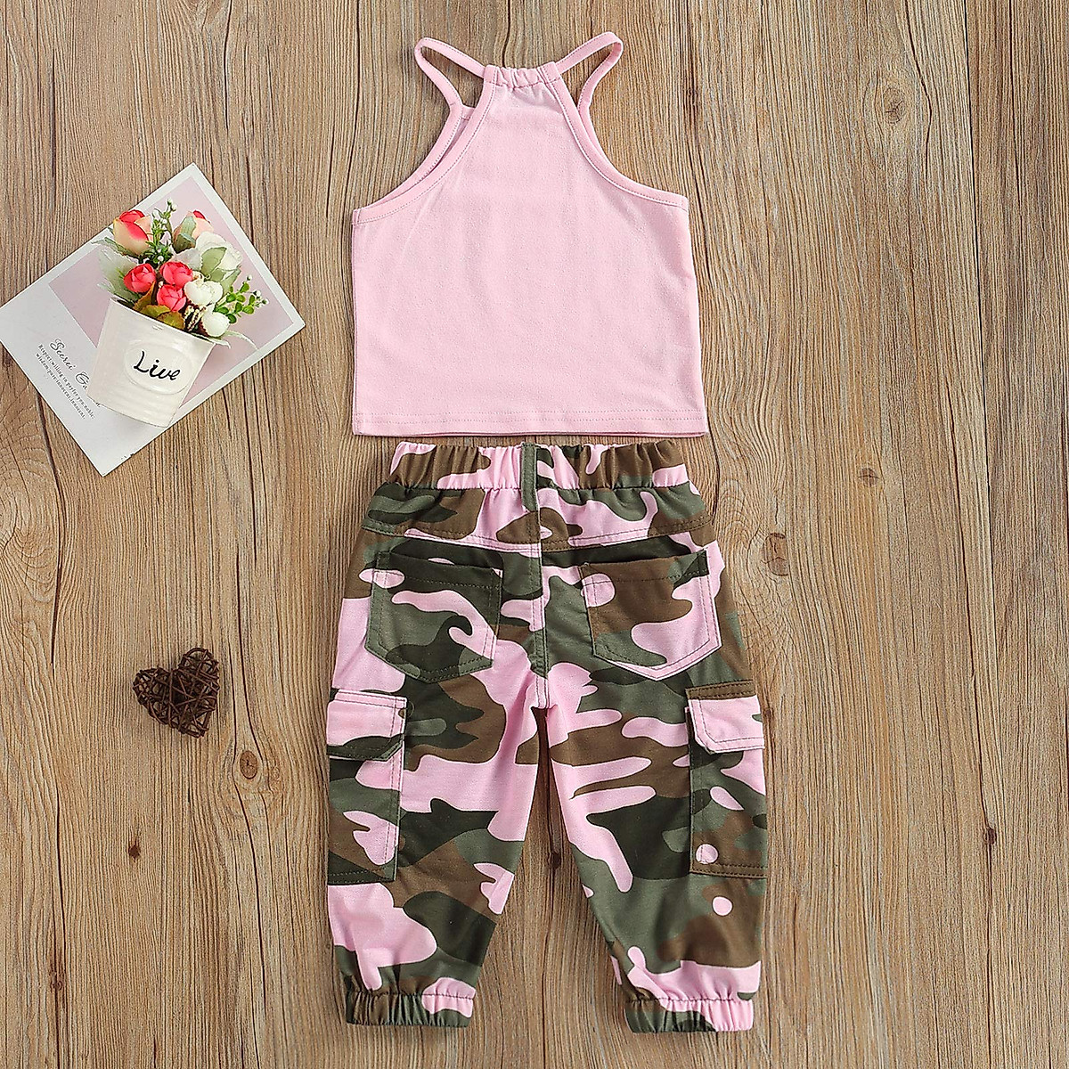 fhutpw Baby Toddler Kids Girls Clothes Sets 2pcs Halter Sleeveless Top & Camouflage Pants Sets Vest Outfits (Pink, 2-3T)