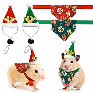 CooShou Christmas Rabbit Hat Guinea Pigs Hat Triangular Scarf Small Animals Christmas Costume Christmas Red Green Gift Pattern for Bunny Sugar Glider Guinea Pigs (S)