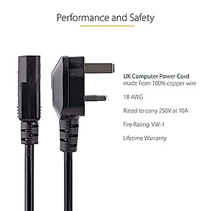 StarTech.com 6ft (1.8m) UK Computer Power Cable, 18AWG, BS 1363 to C13, 10A 250V, Black Replacement AC Power Cord, Kettle Lead / UK Power Cord, PC Power Supply Cable, TV/Monitor Power Cable (PXT101UK)