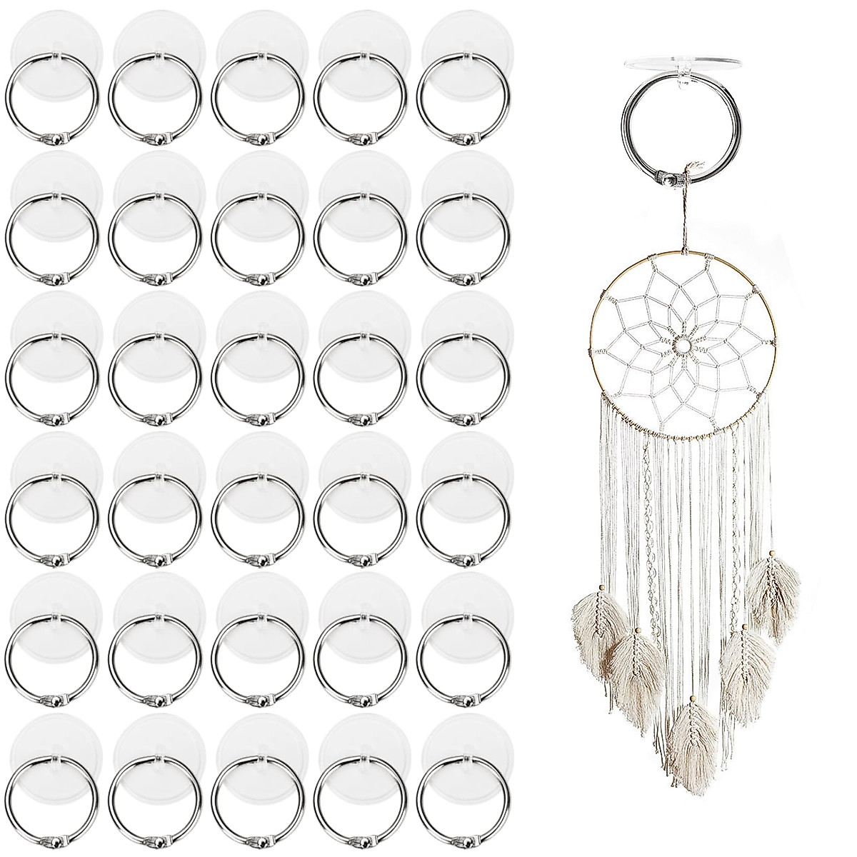 Sankoly 30 Pcs 2 cm Adhesive Ceiling Hook with Stainless Steel Ring Clear Adhesive Hooks No Drill Ceiling Hooks for Kitchen Bathroom Living Room Ceiling Decoration, Weight Capacity 1.4 Kg/3 lbs