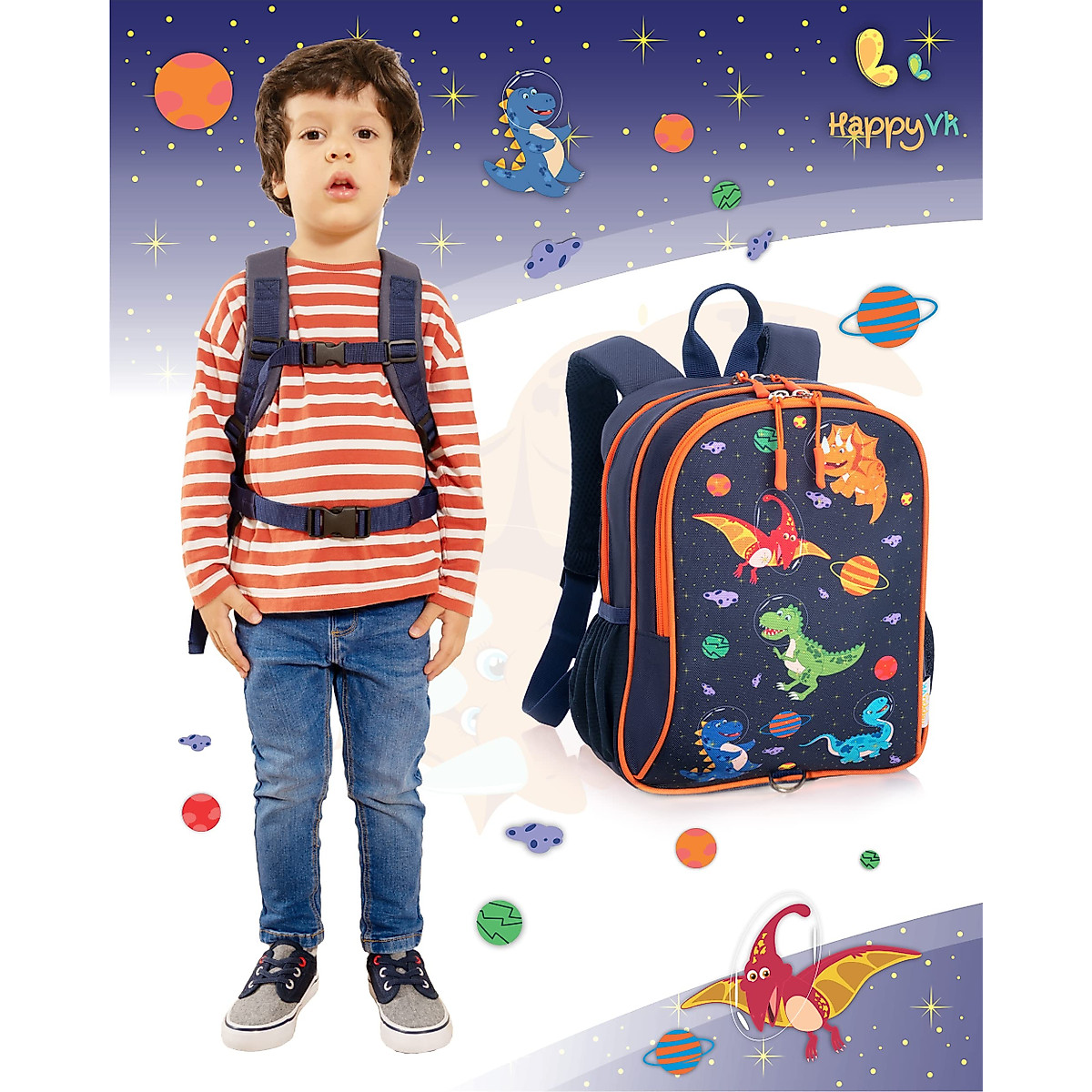 HappyVk- Backpack with Leash for Kids-Anti Lost Walking Toddler Leash-Dinosaur design-for 1-4 Years Old Boys, Girls