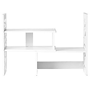 MyGift White Expandable Desktop Bookshelf Organizer with 5 Display Shelves, Small Stationery Storage Shelf Unit, College Dorm Desk Book Organizer