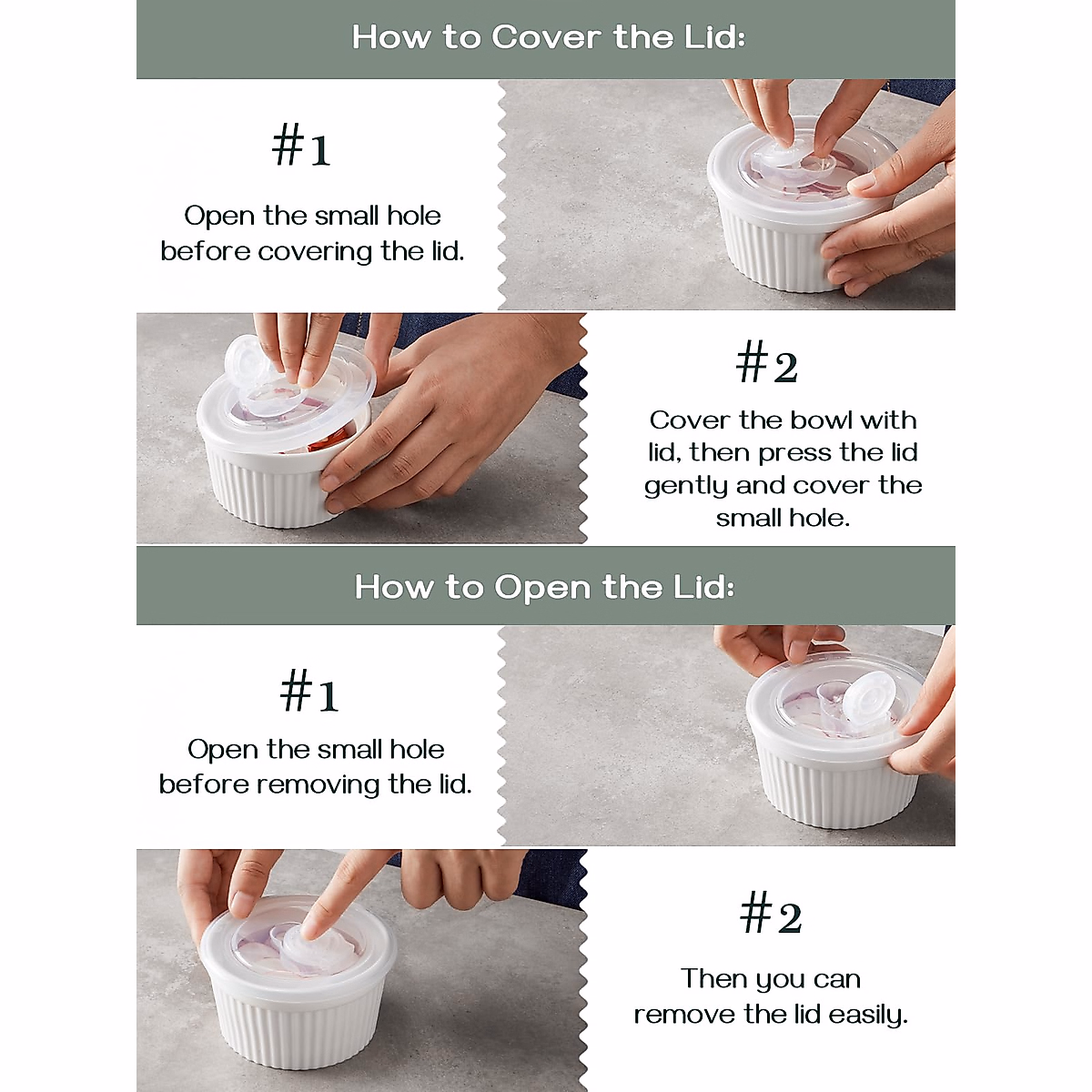 DOWAN Ramekins 8 oz Oven Safe with Lids, Creme brulee Ramekins Bowls with Covers, Porcelain White Ramekins Souffle Dishes for Baking, Stackable, Set of 6