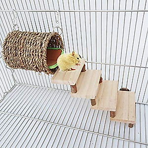 Hamster Wooden Hideout with Stairs and Pads, Cage Habitat Decor for Syrian Hamster, Birds, Rats, Mouse, Dwarf Sugar Glider, Gerbils, Hedgehog, Small Pets Resting, Sleeping & Playing Tube